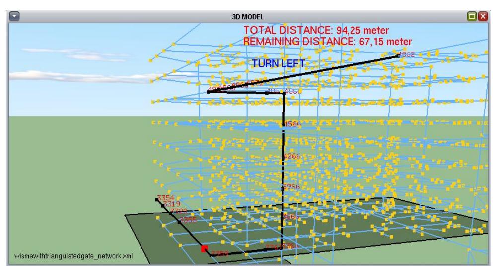 Routing simulation process for an evacuation robot in 3d