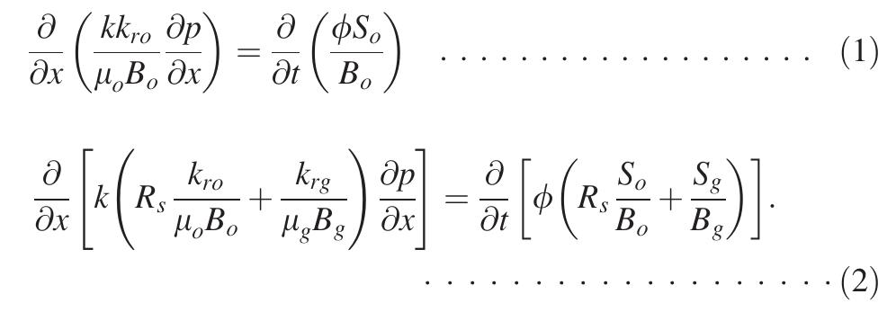 The equations describing 1d flow of oil and gas in cartesian
