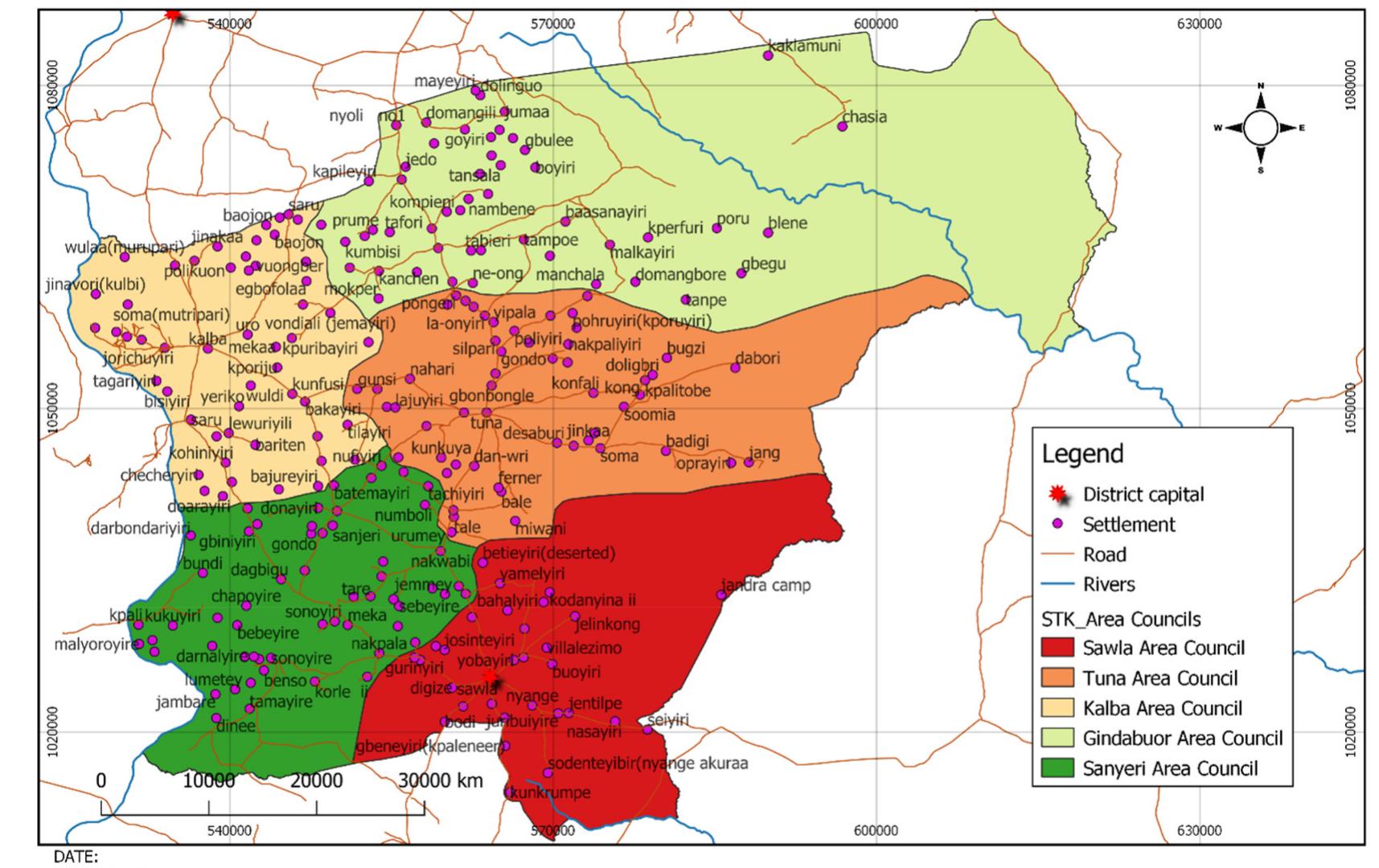 Map of sawla-tuna-kalba district. source: adopted from