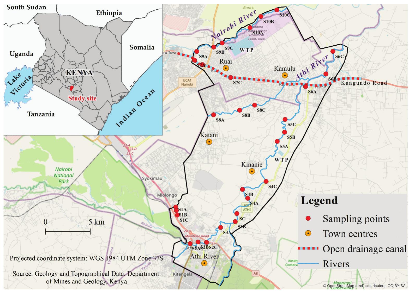 Map of the area of interest in nairobi-machakos counties