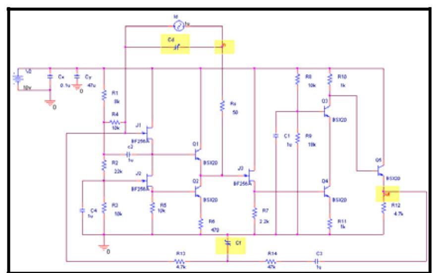 The schematic circuit of floating source and series