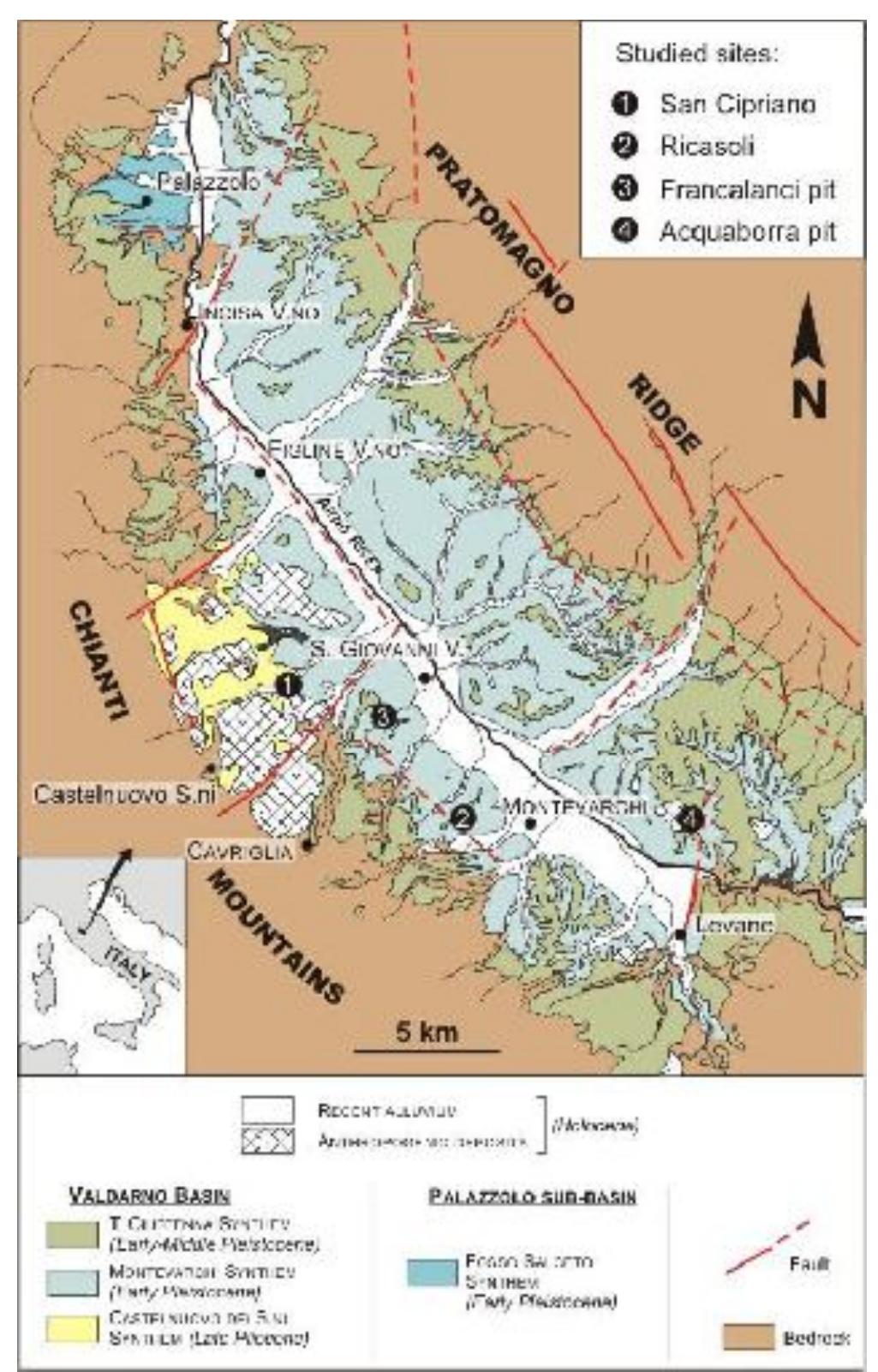 - geological sketch map of the upper valdarno basin and