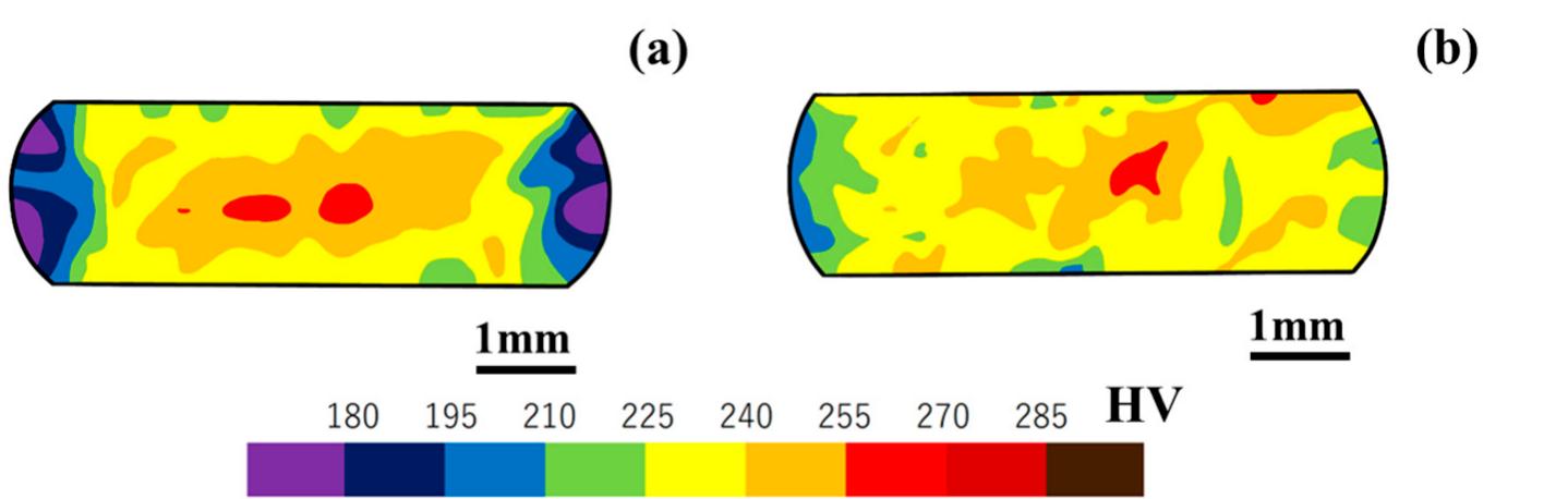 Hardness mapping on the cross-section of upset pure titanium