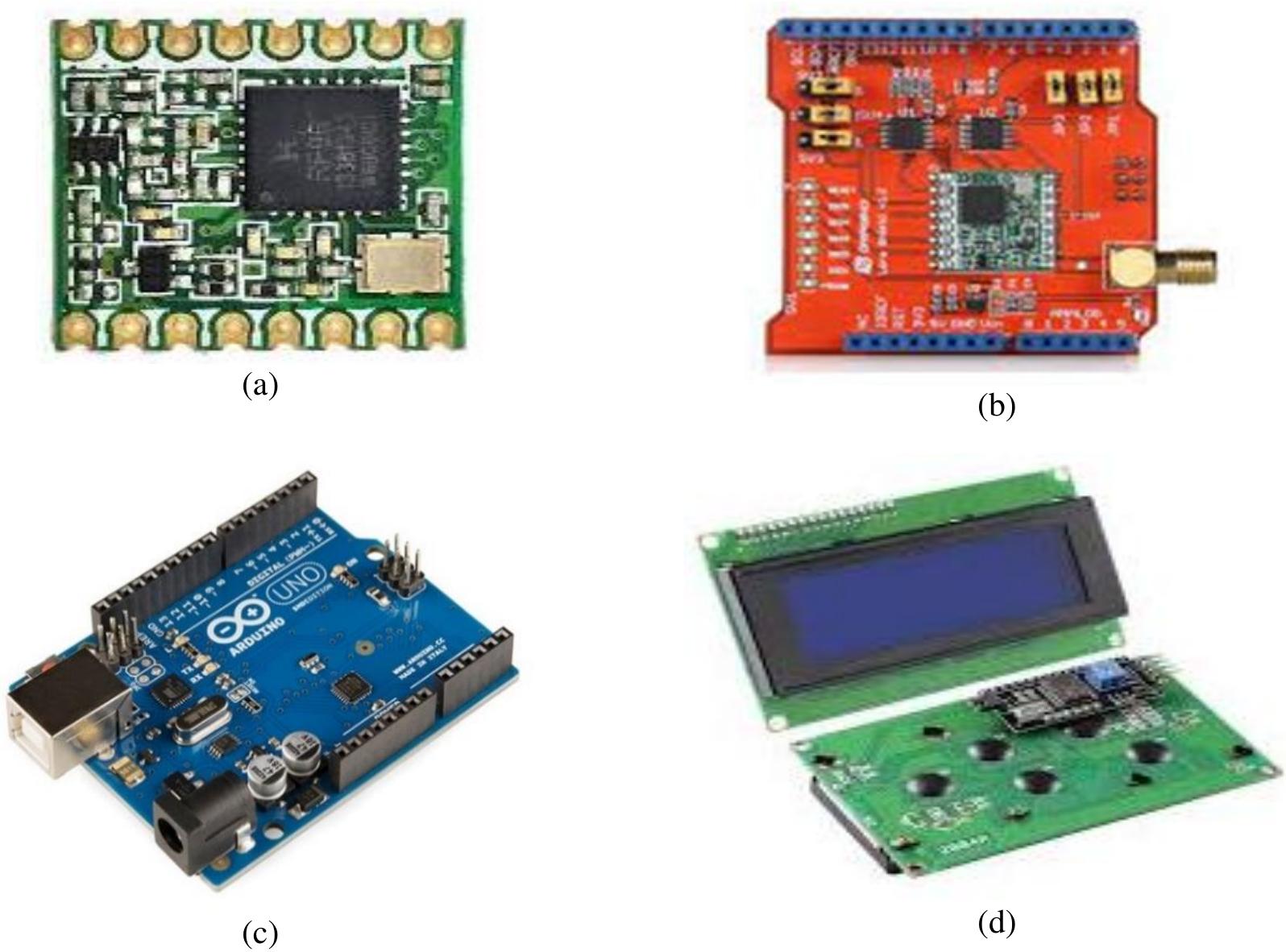 System hardware elements: (a) lora module, (b) lora module