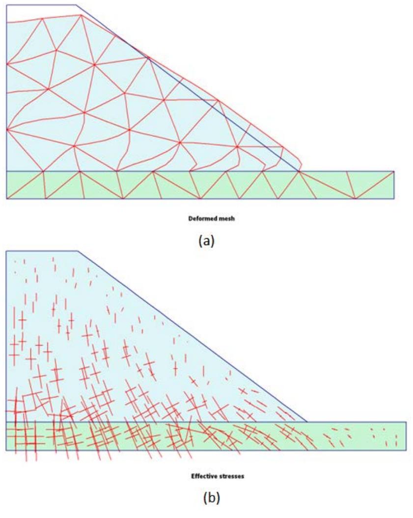 (a) model of deformed mesh and (b) zones of effective