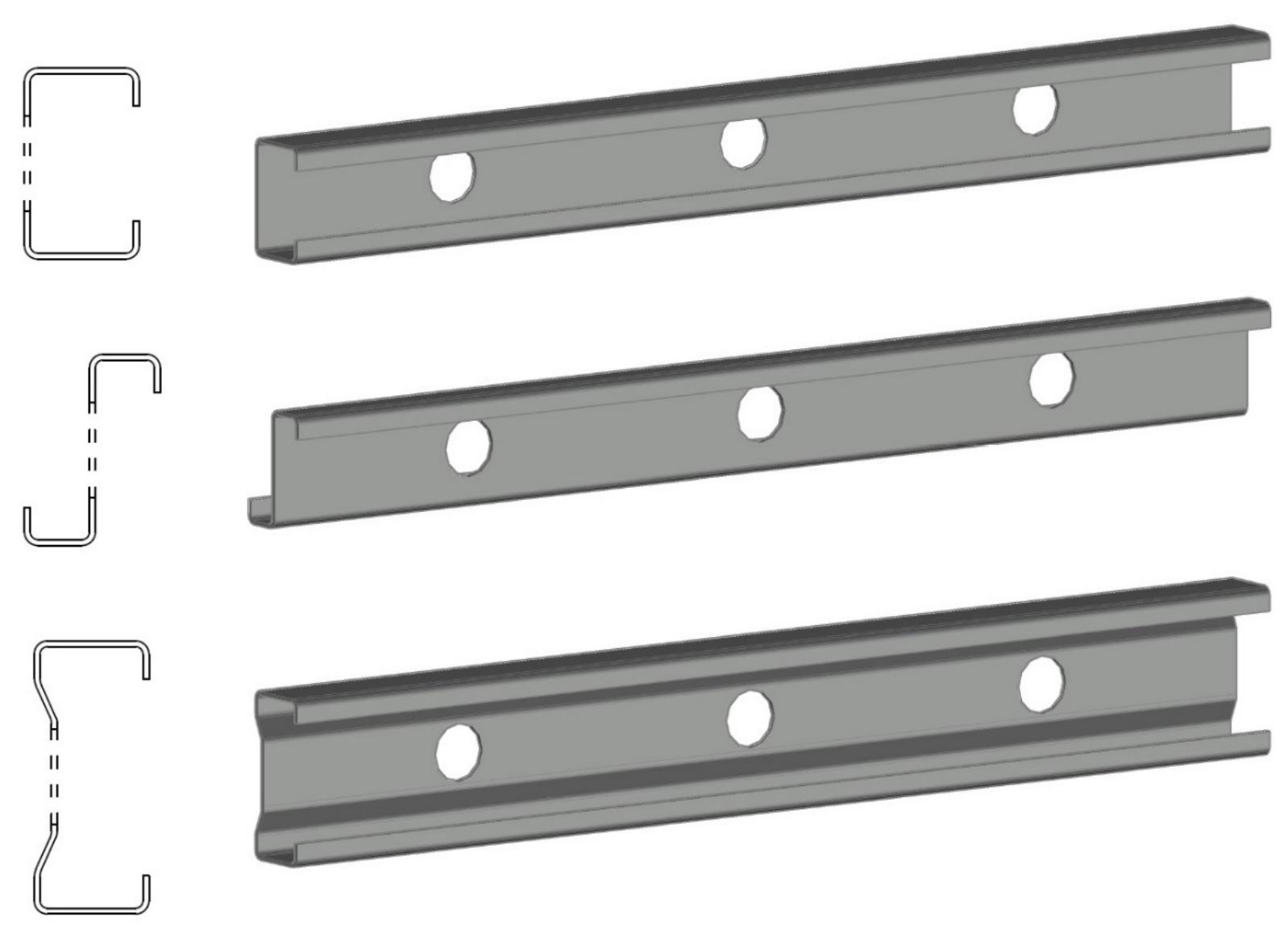 Most common cross-section shapes of cfs members: c-section,