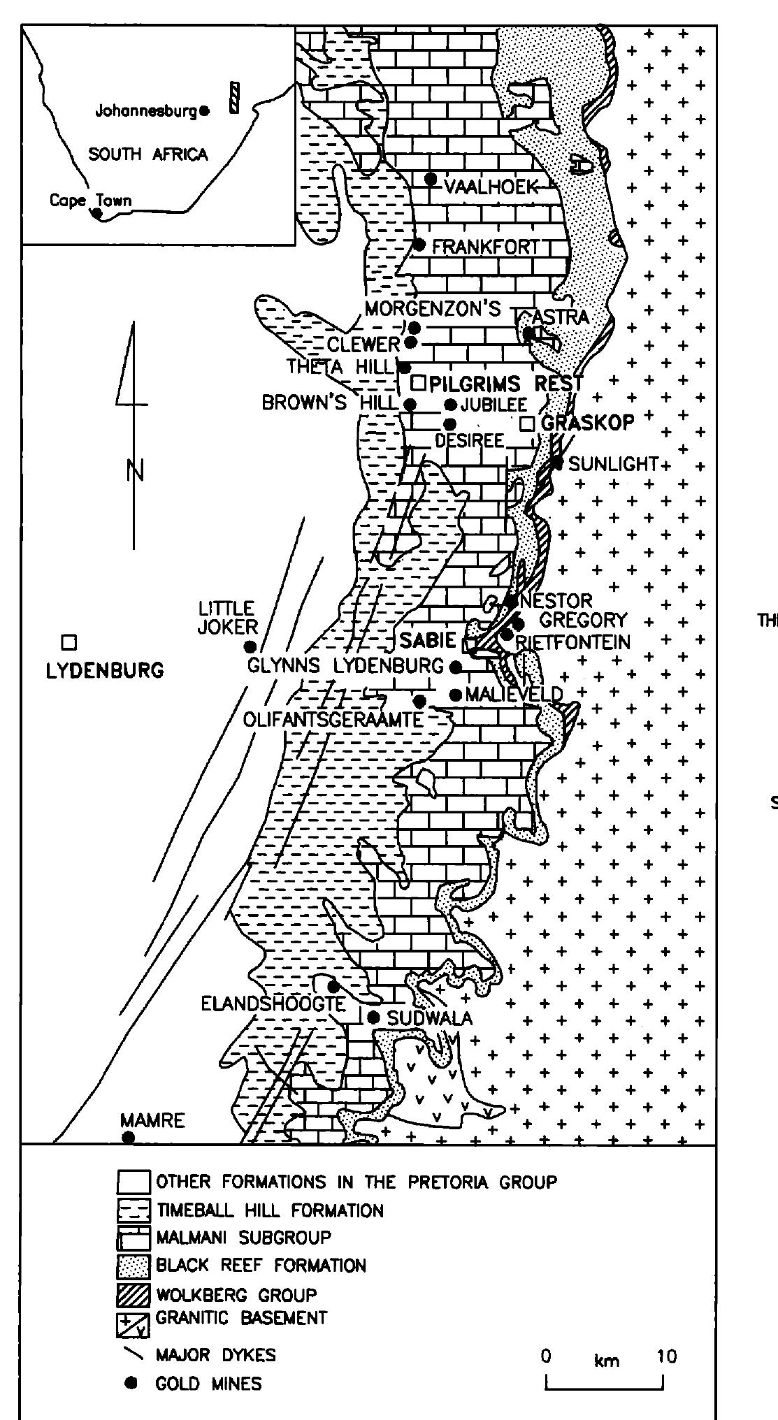 Fic. 1. geologic map of the sabie-pilgrim’s rest gold field