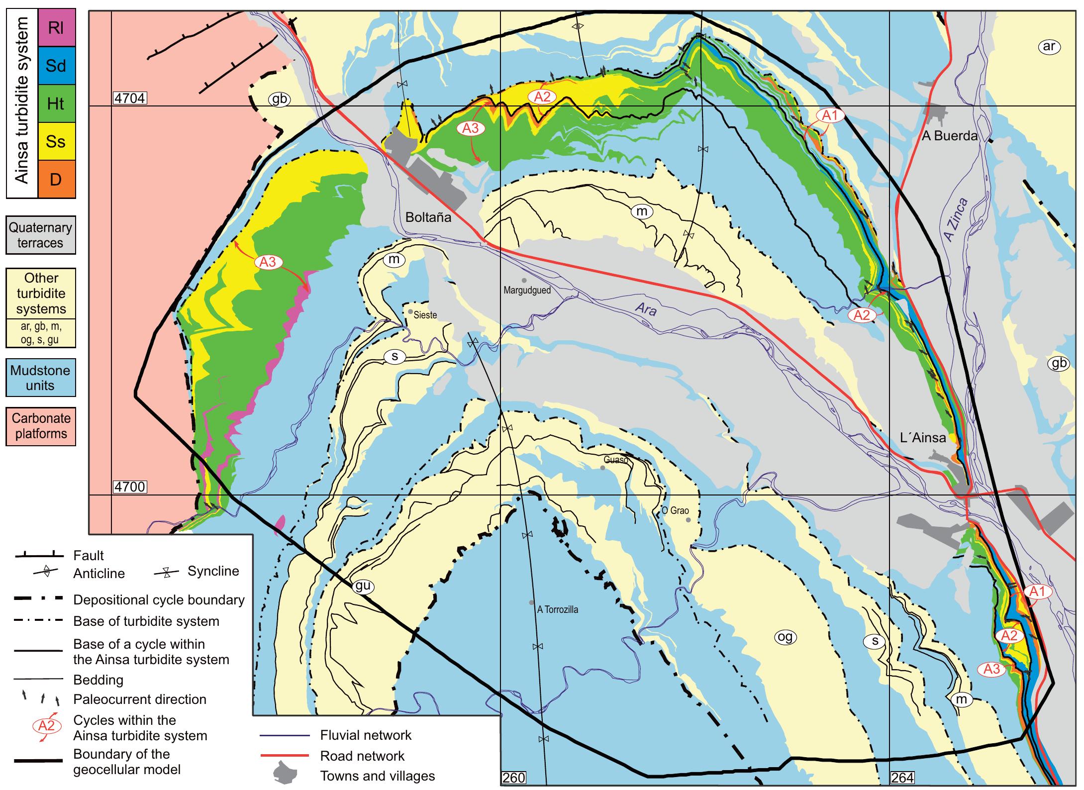 Map of the ainsa turbidite system around the buil syncline.