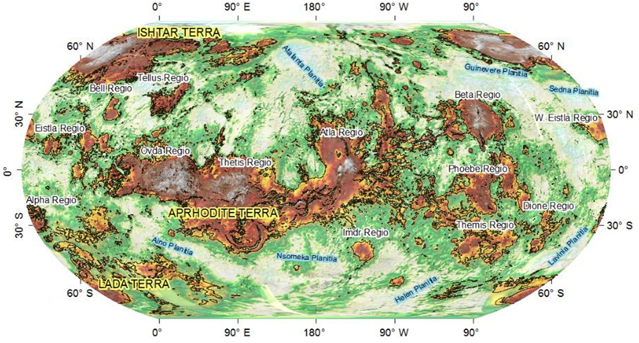 Major topographic features on venus. gravity field