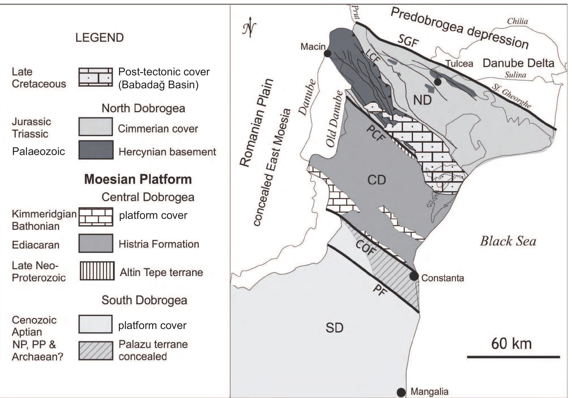 Schematic map showing the main structural units of dobrogea