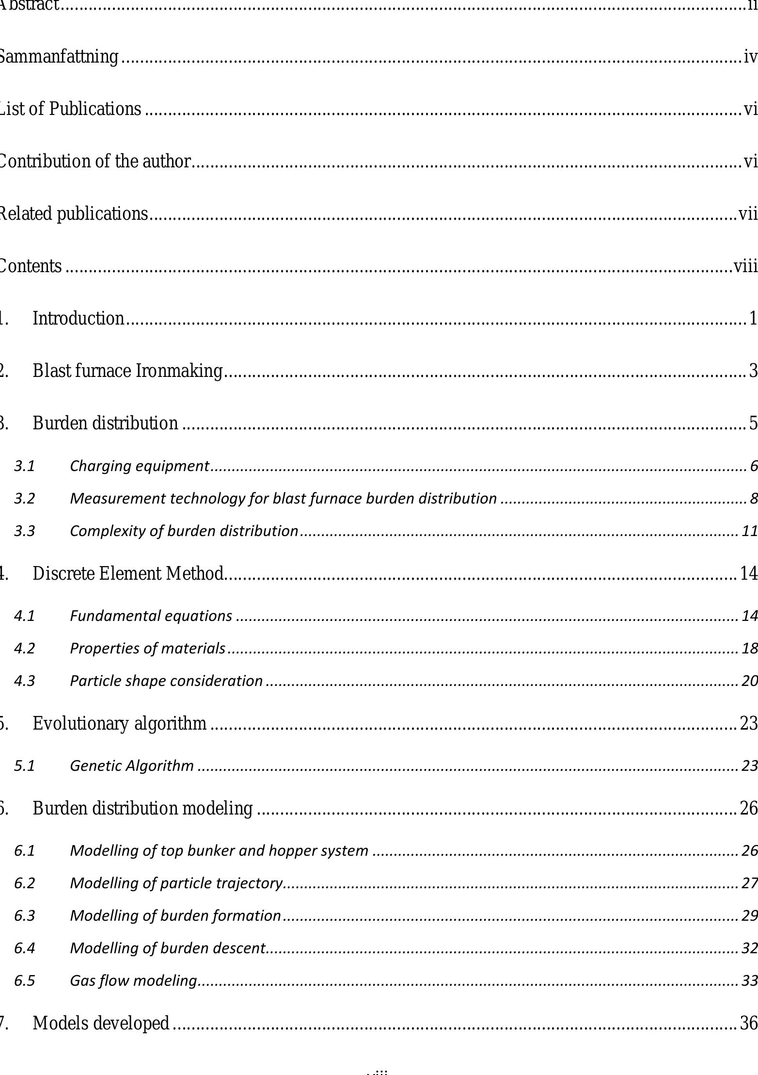 Table 1 - Modeling of burden distribution in the blast