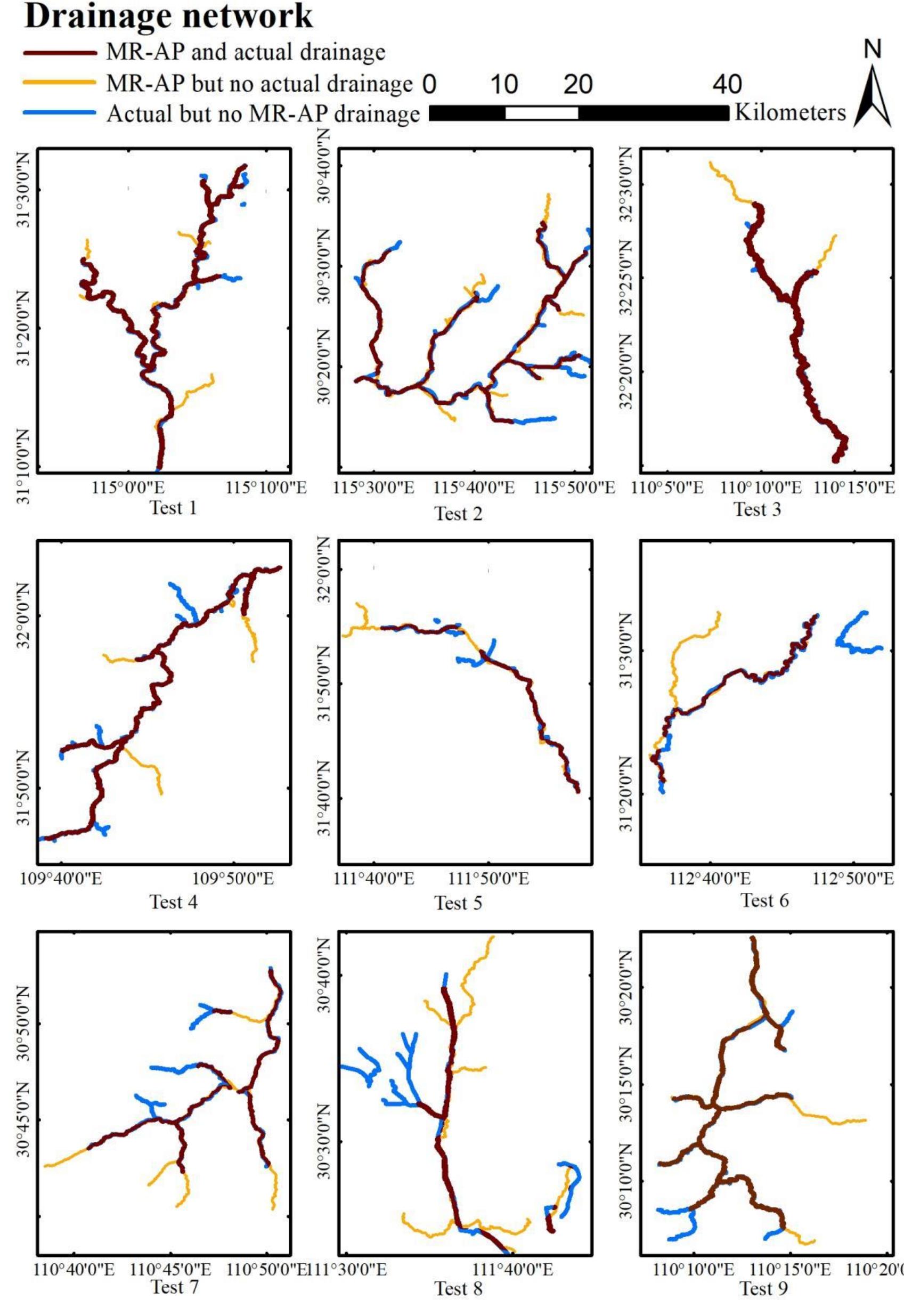 Visual comparison of the mr-ap drainage network with the