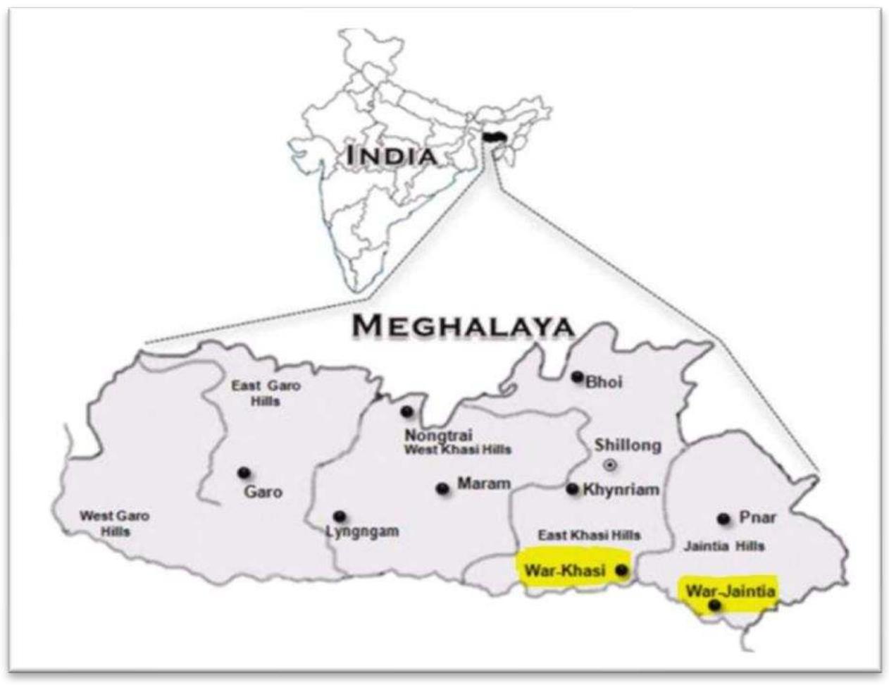 Map of meghalaya showing war-khasi and war-jaintia* moving