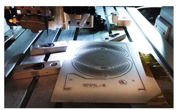 Gradient coil during printing. we printed the gradient coils