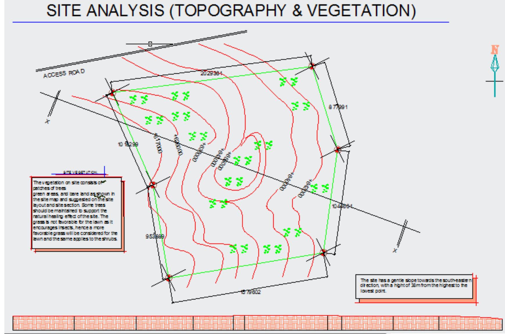 Plate 5.13. site analysis: topography and vegetation.