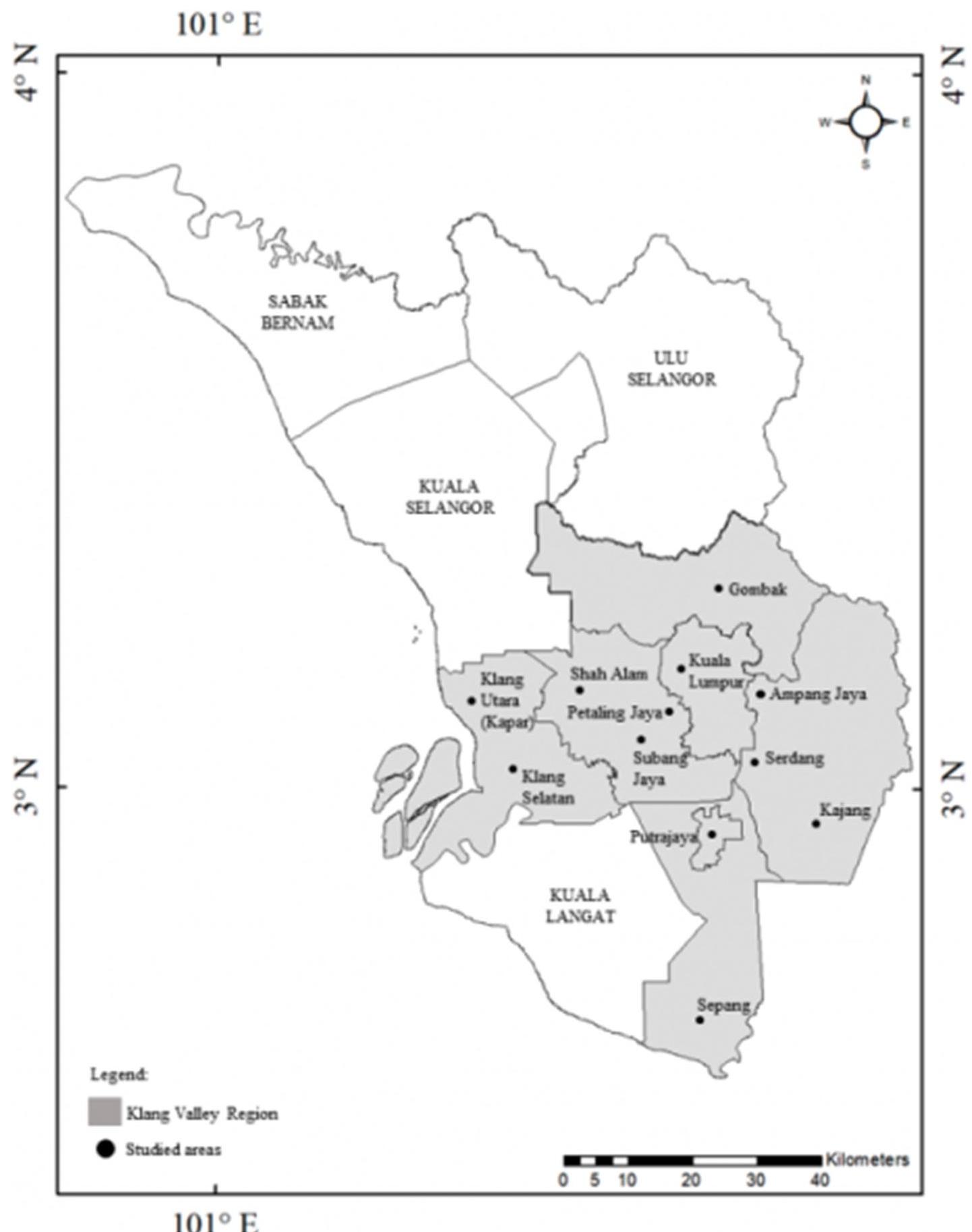 The studies areas within klang valley region. map credit to