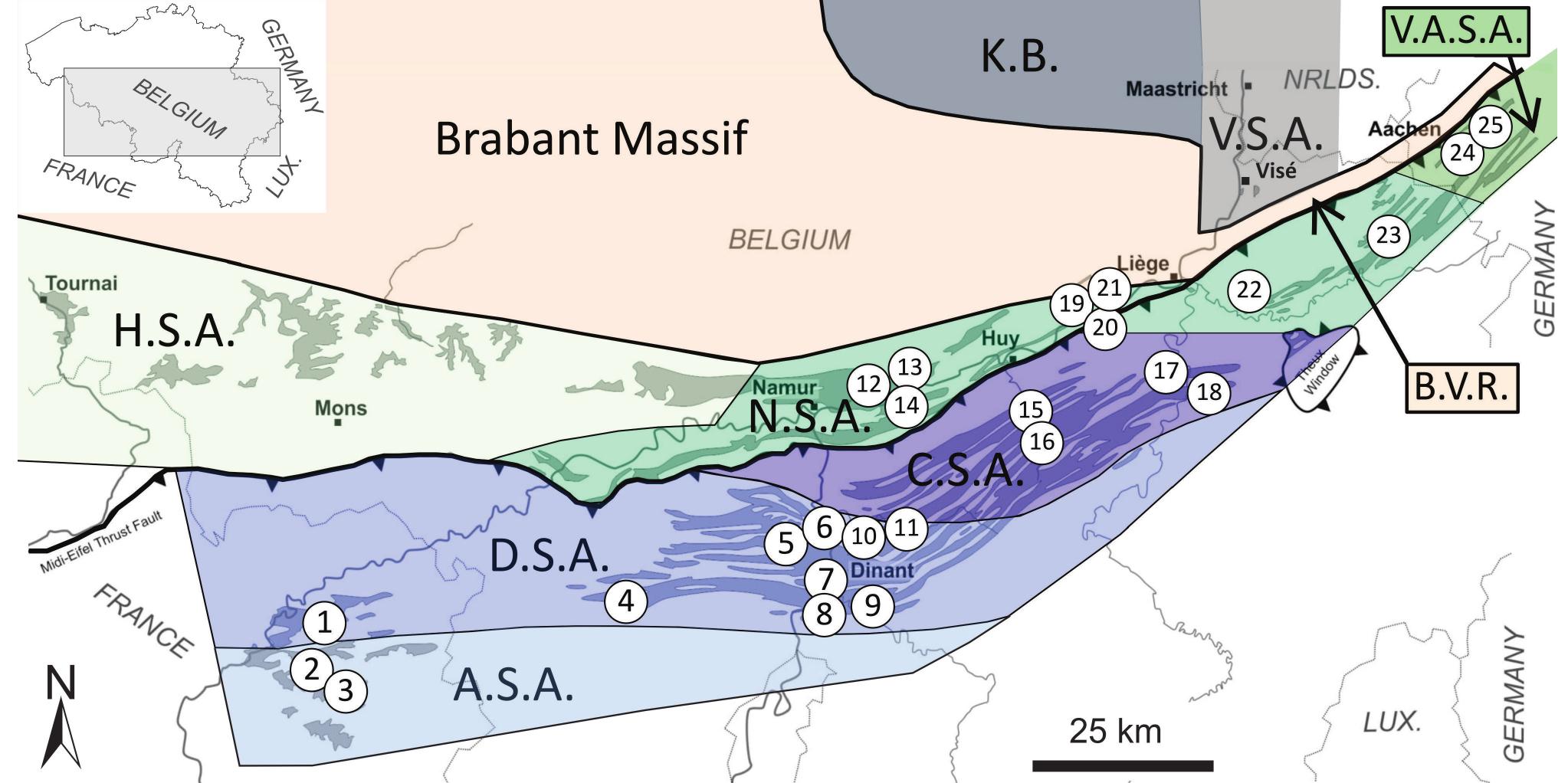Dinantian sedimentation areas in the namur — dinant basin