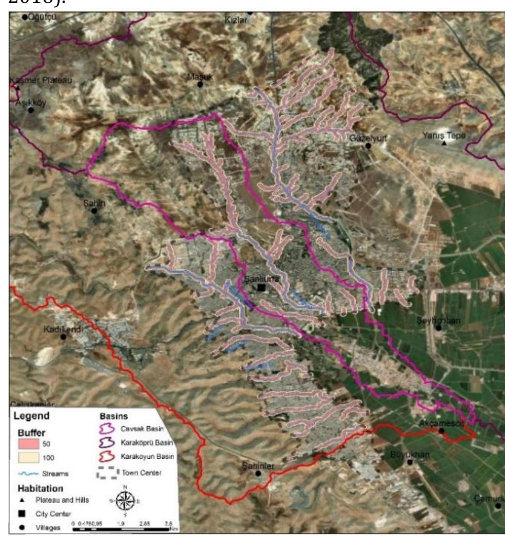 Buffer map of stream beds