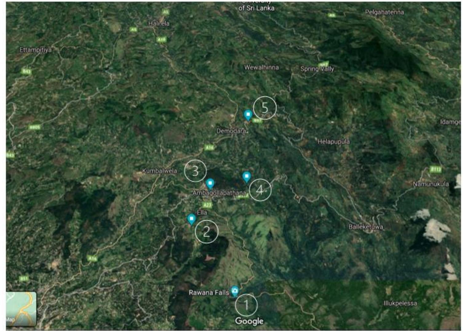 Map of ella tourism zone and the study sites.