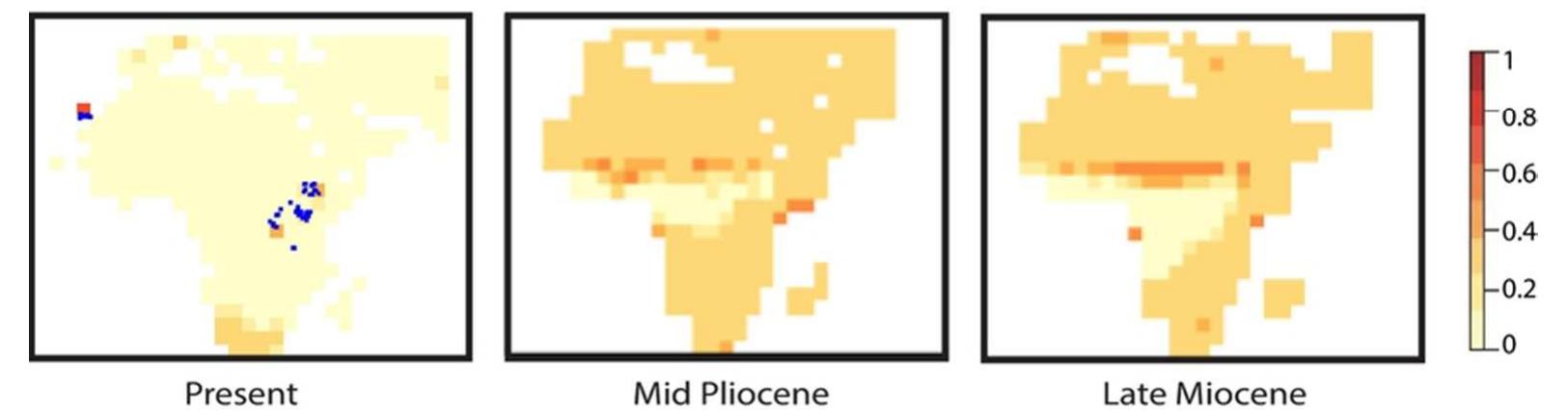 Geographic projections of the climatic niche model of