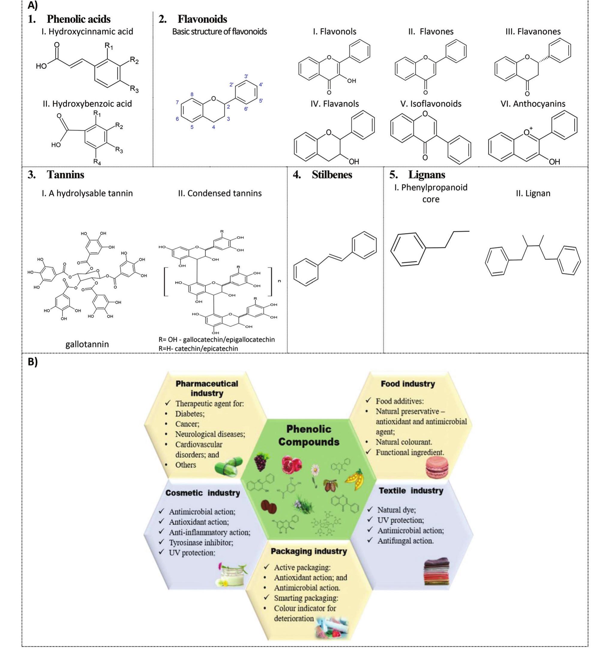 Main phenolic compounds and their industrial application.