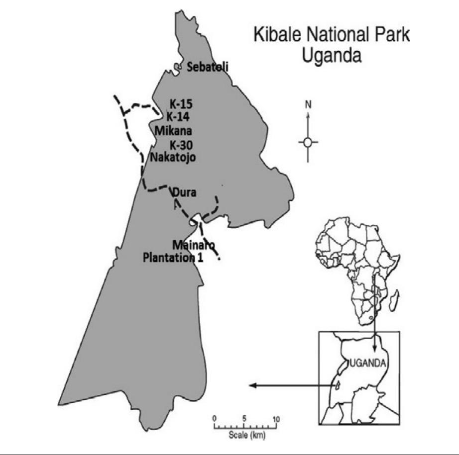 Map of kibale national park, uganda, showing the location of