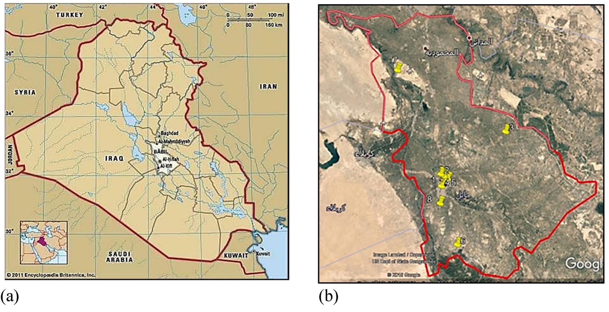 Location of hilla city: (a) the map of iraq and (b) the