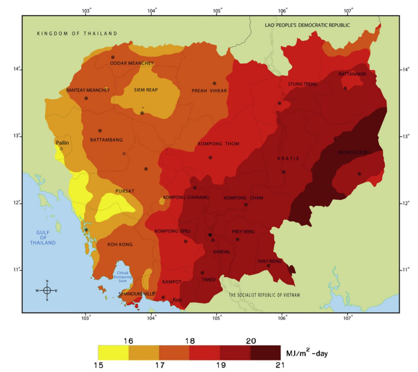 Yearly average global solar radiation map based on 14-year