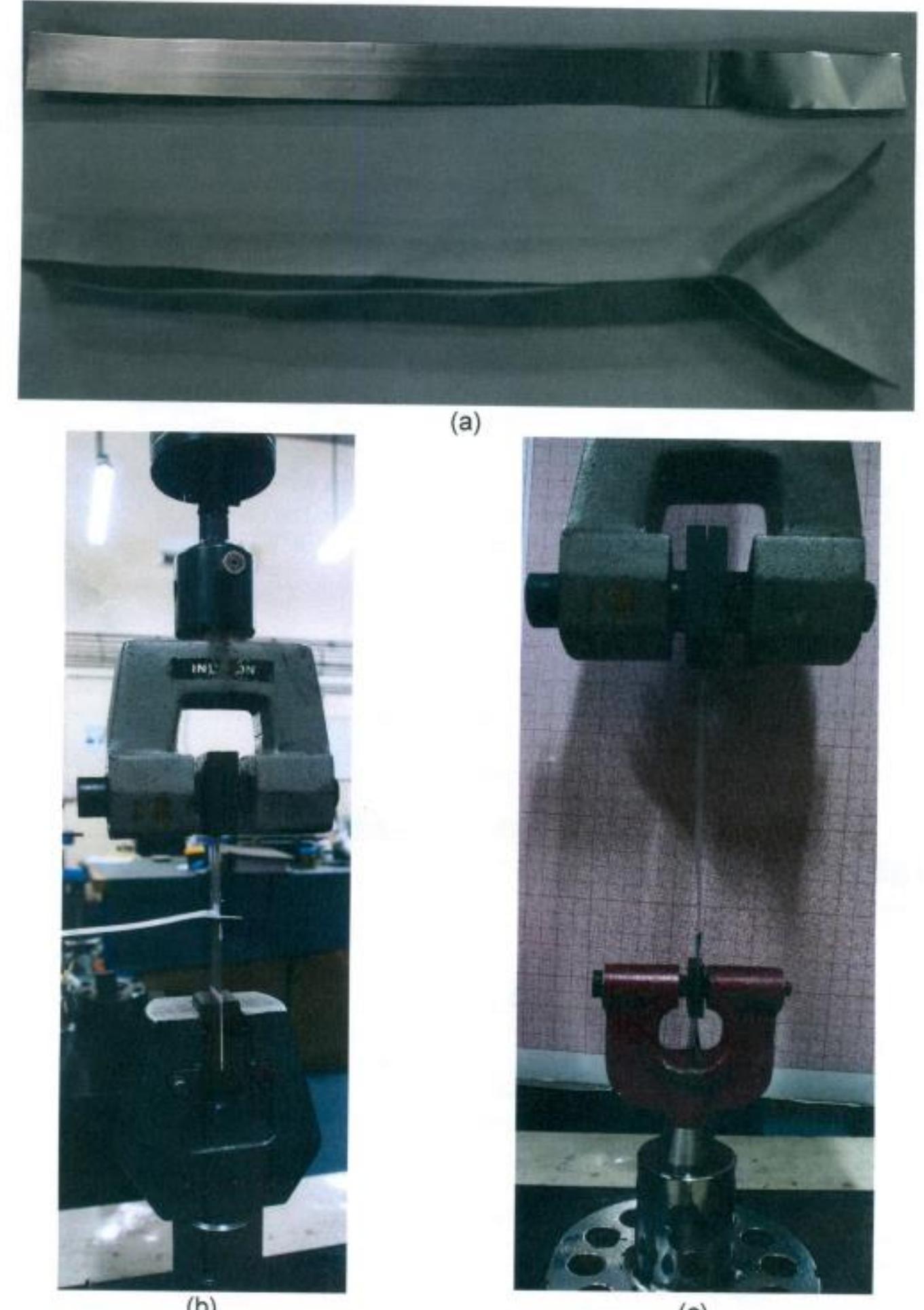 (a) t-peel specimen, (b) t-peel test setup and (c) lap shear