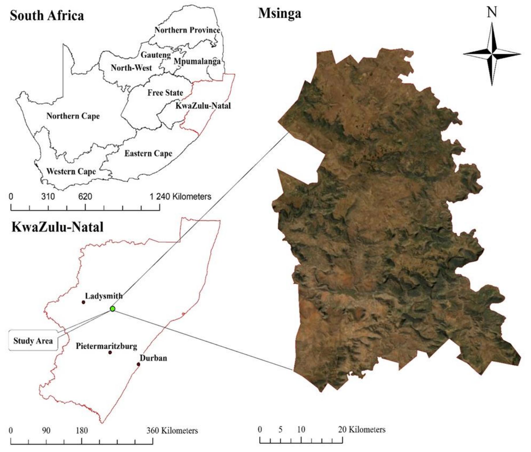 1: map showing the location of the msinga municipality in
