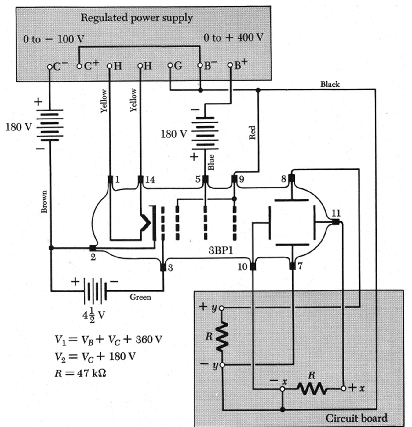 A wiring diagram for powering the electrostatic deflection