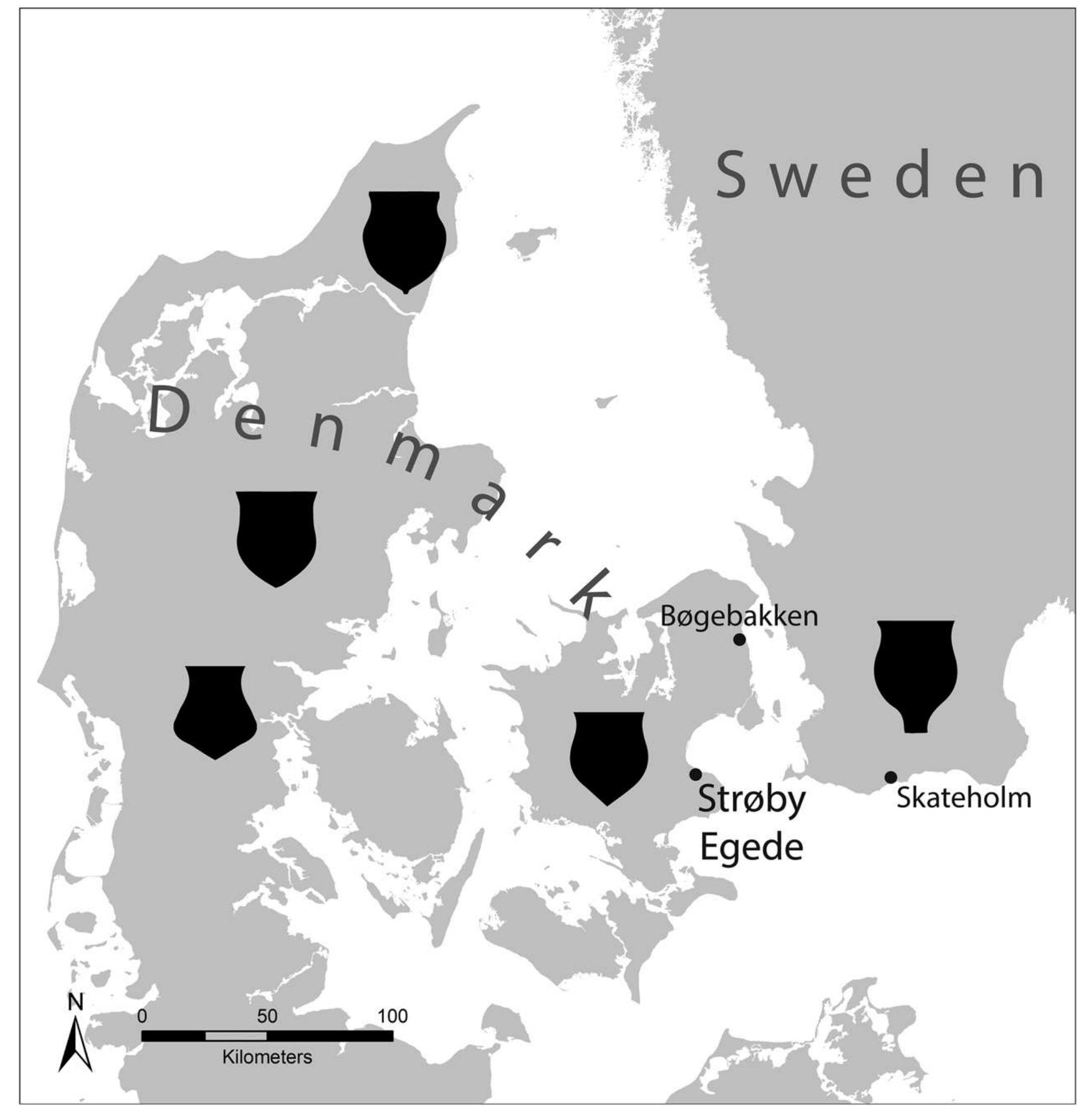 Southern scandinavia showing the location of key sites
