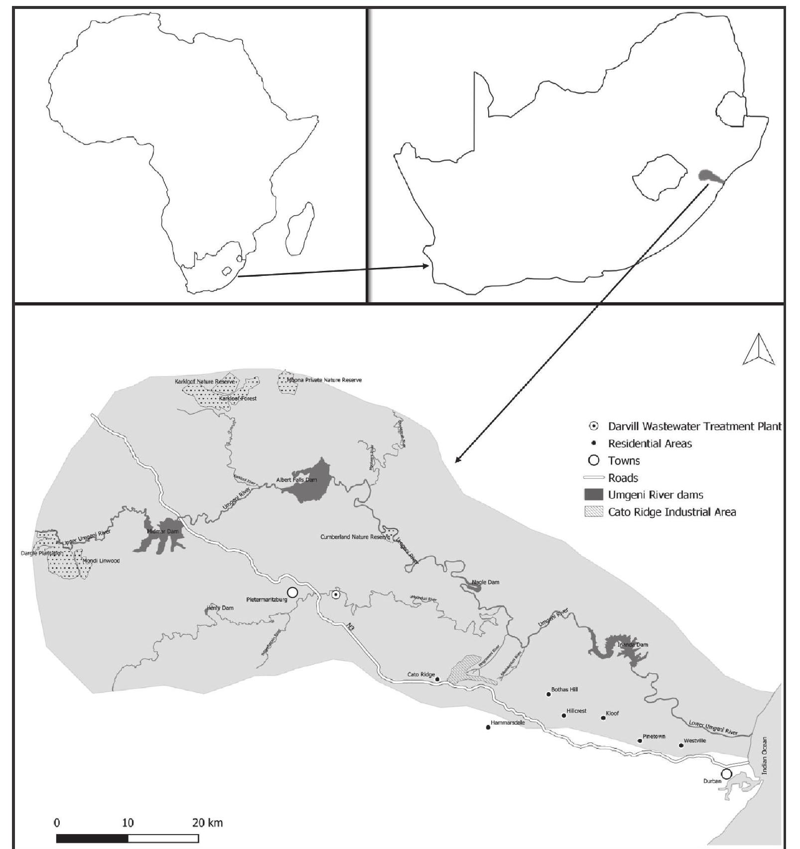 The locality map of umgeni river system showing the four