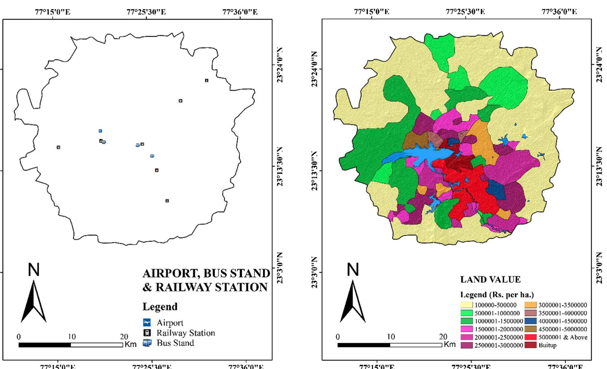 Land value map of bhopal city fig. 22 transport map of