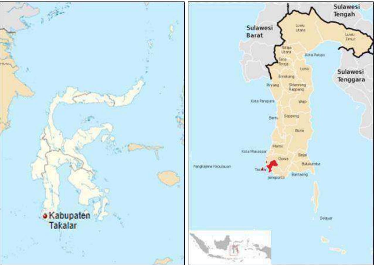 Map of takalar regency, province south sulawesi, indonesia