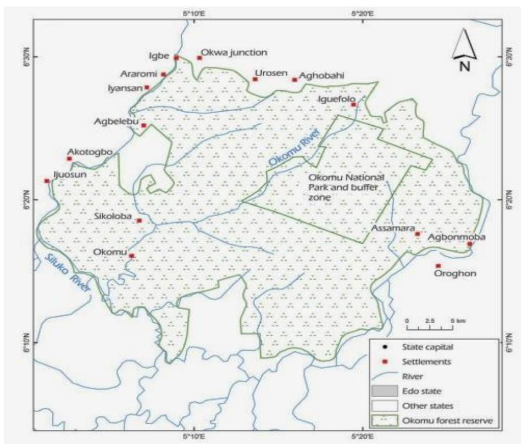 Plate 1: map of okomu national park showing the okomu river