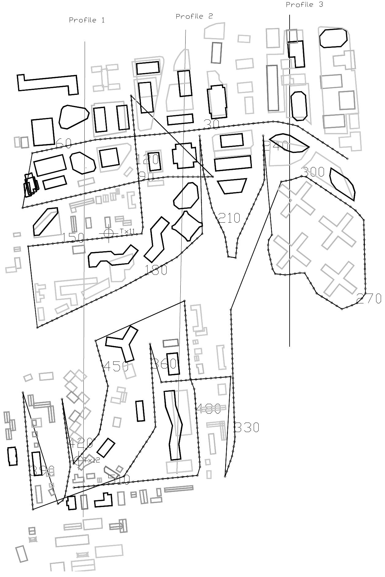-14 map of rosslyn. the crosses indicate the positions of