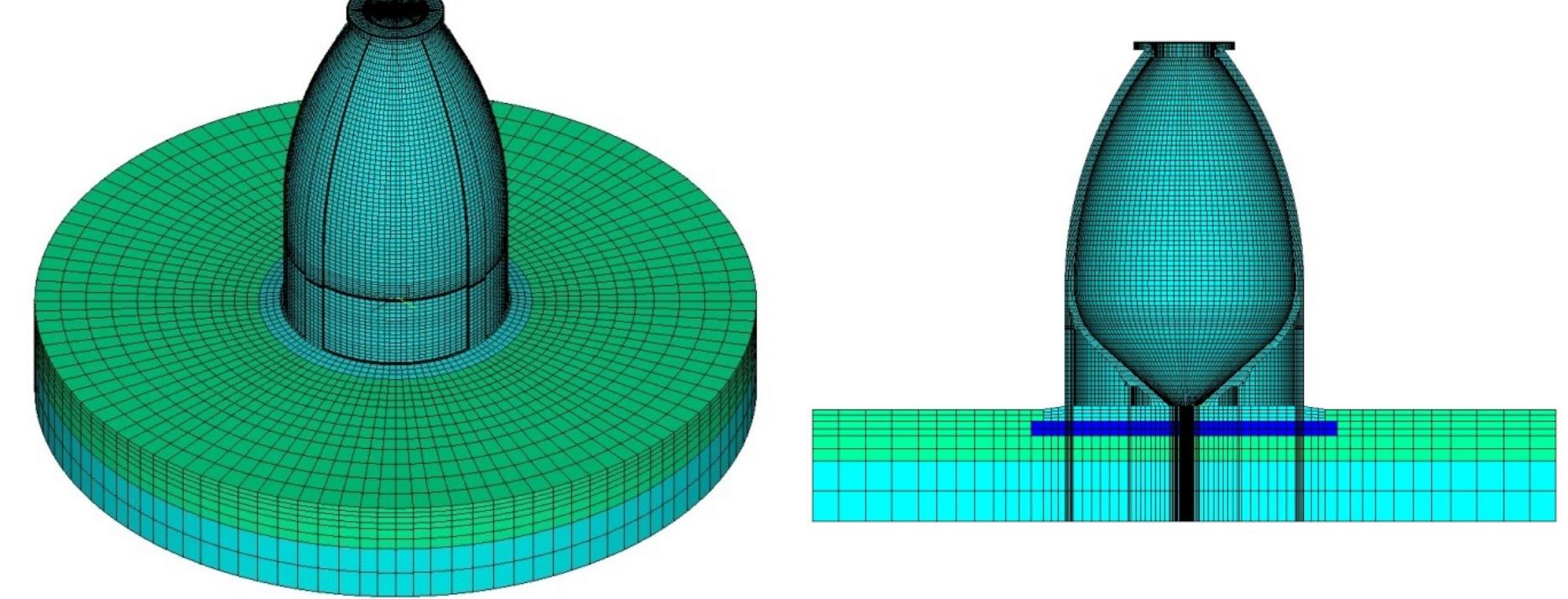 - axonometric view and vertical cross section of the model