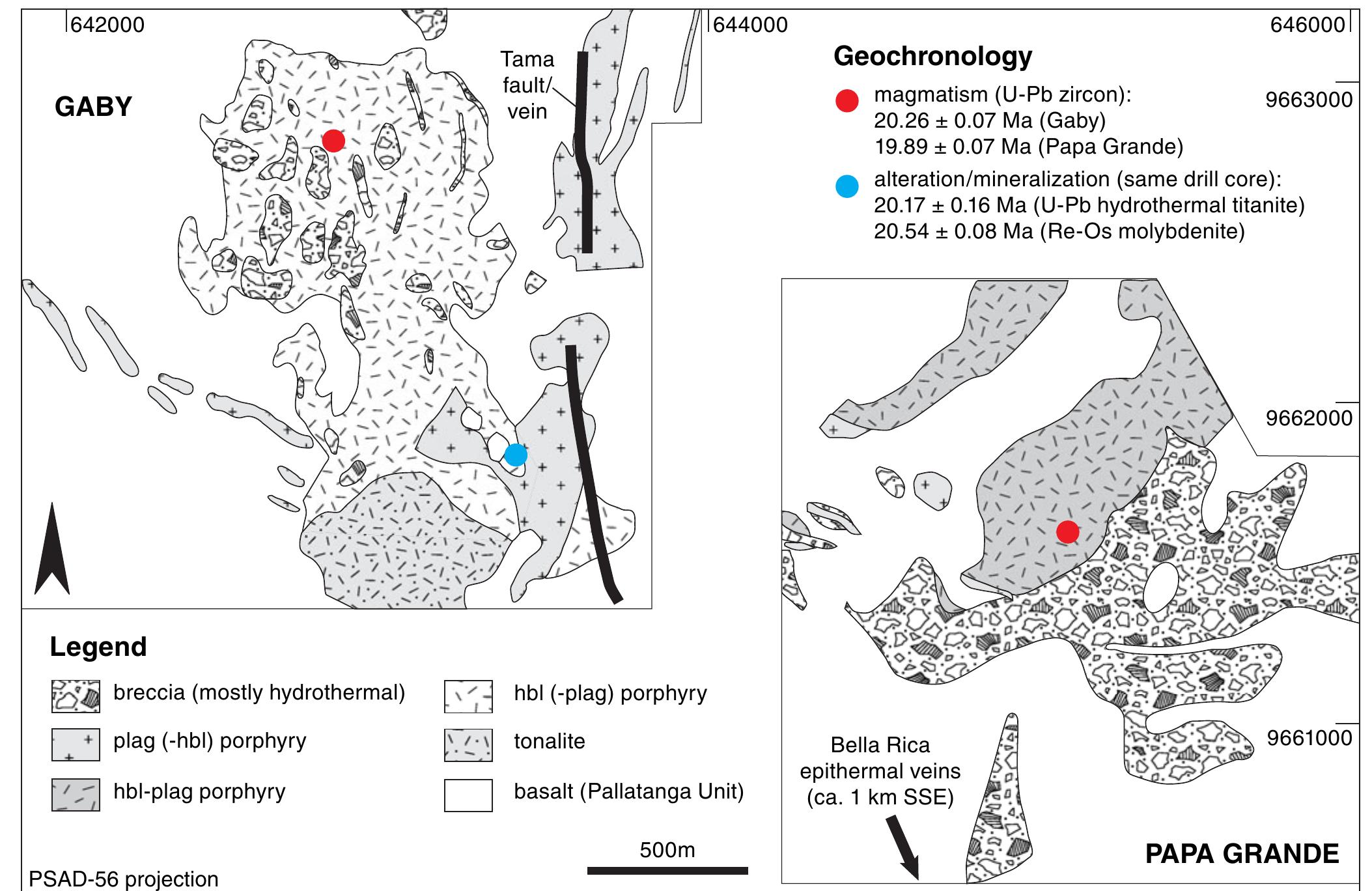 Geological map of the gaby-papa grande porphyry au system