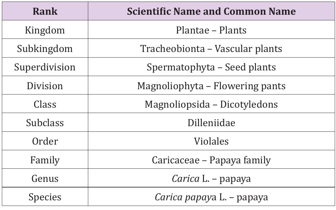 Taxonomical classification of carica papaya. seeds are