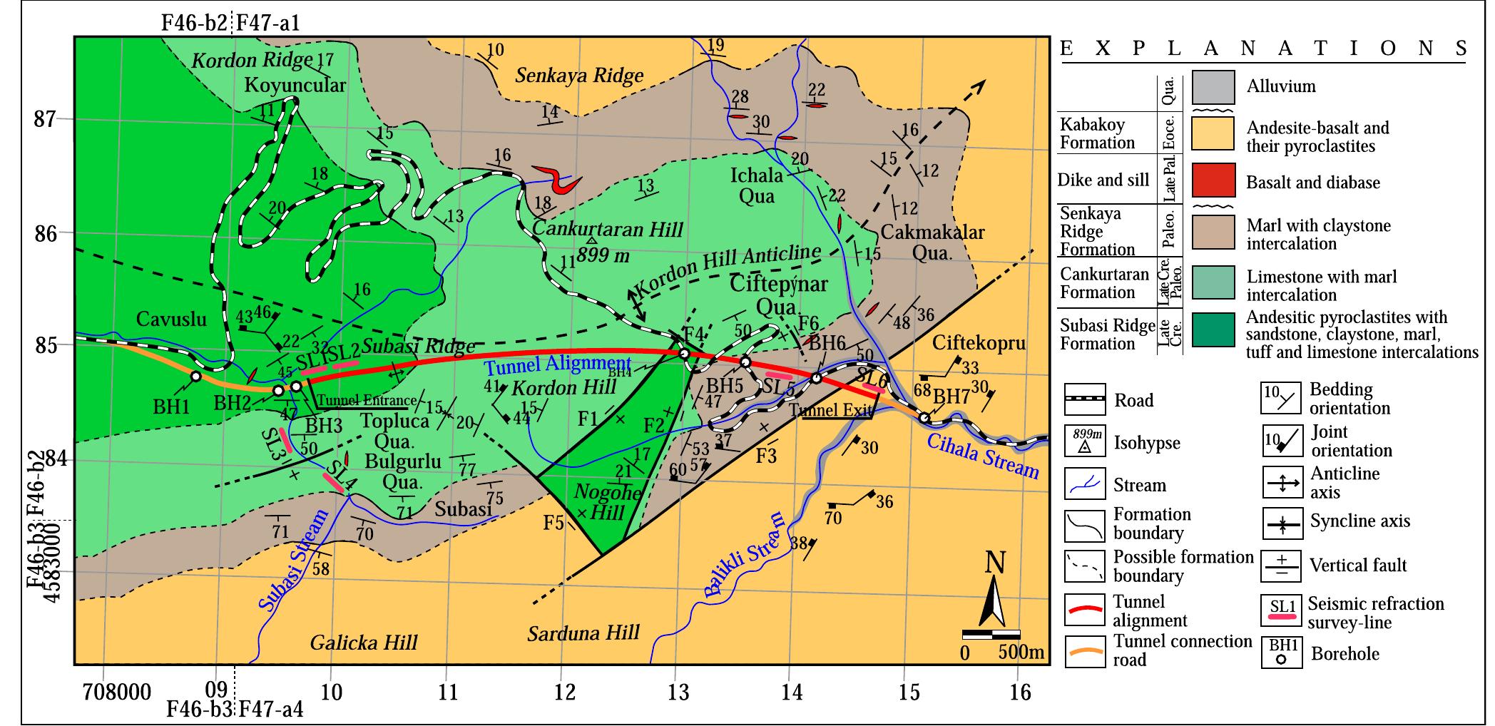 Simplified geological map of close vicinity of the study