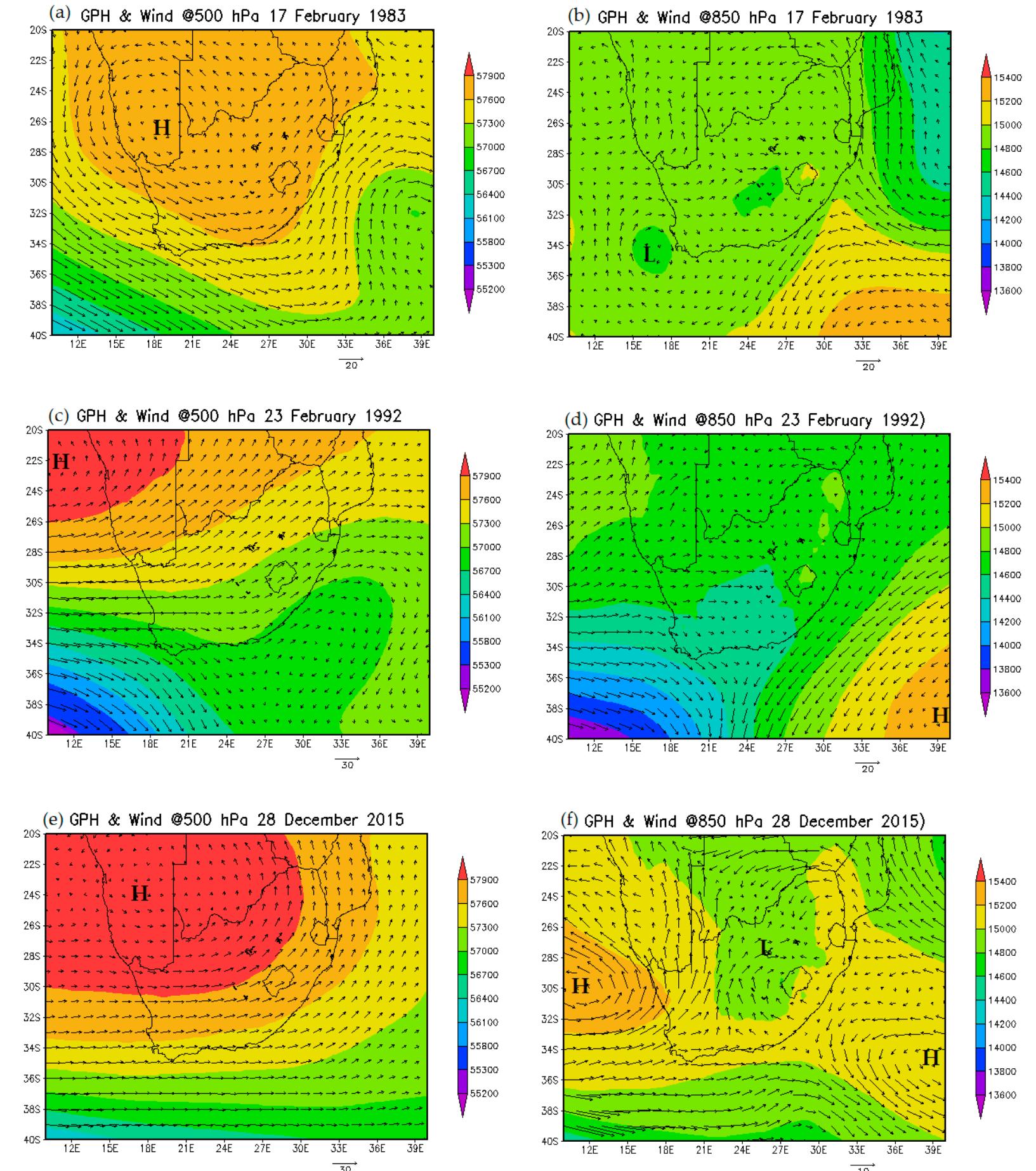 Geopotential height (gph) x 10m and vector winds (m/s) at