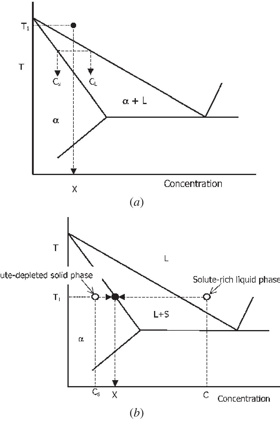 —schematic phase diagram of a binary alloy illustrating (a)