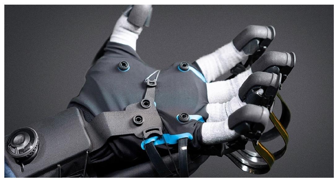 The dexmo is a wireless mechanical exoskeleton that provides