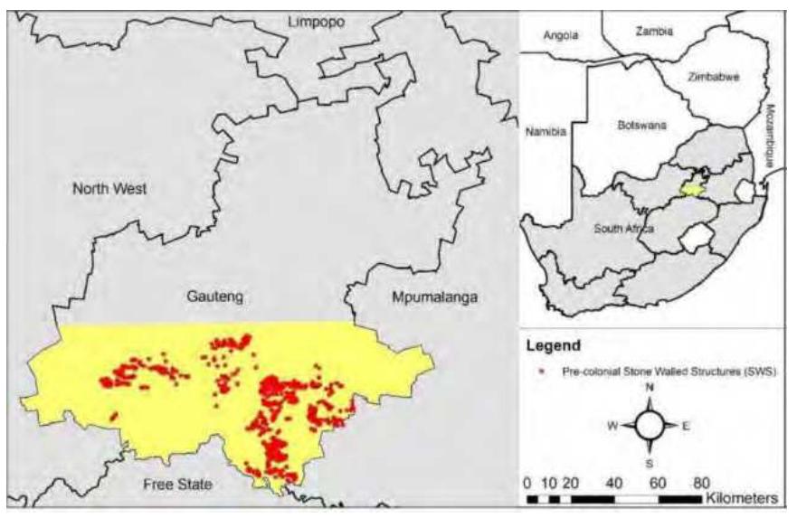 Study area map of southern gauteng province and pre-