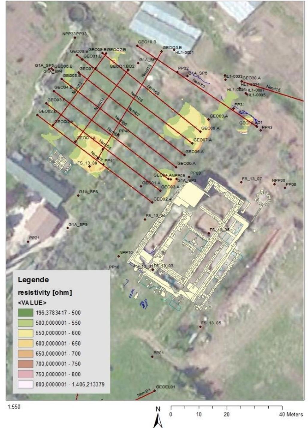 2d visualization of resistivity of interest and aerial photo