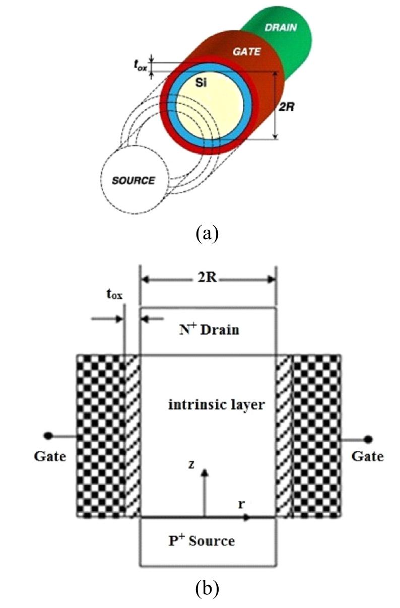Surrounding gate tfets: (a) schematic diagram; (b) cross