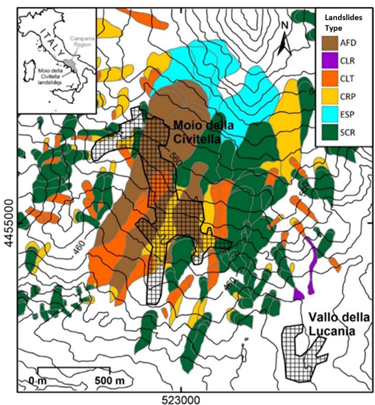 Landslide inventory map of the moio della civitella area.