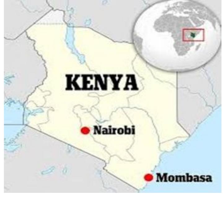 Map of kenya showing the location of mombasa and nairobi
