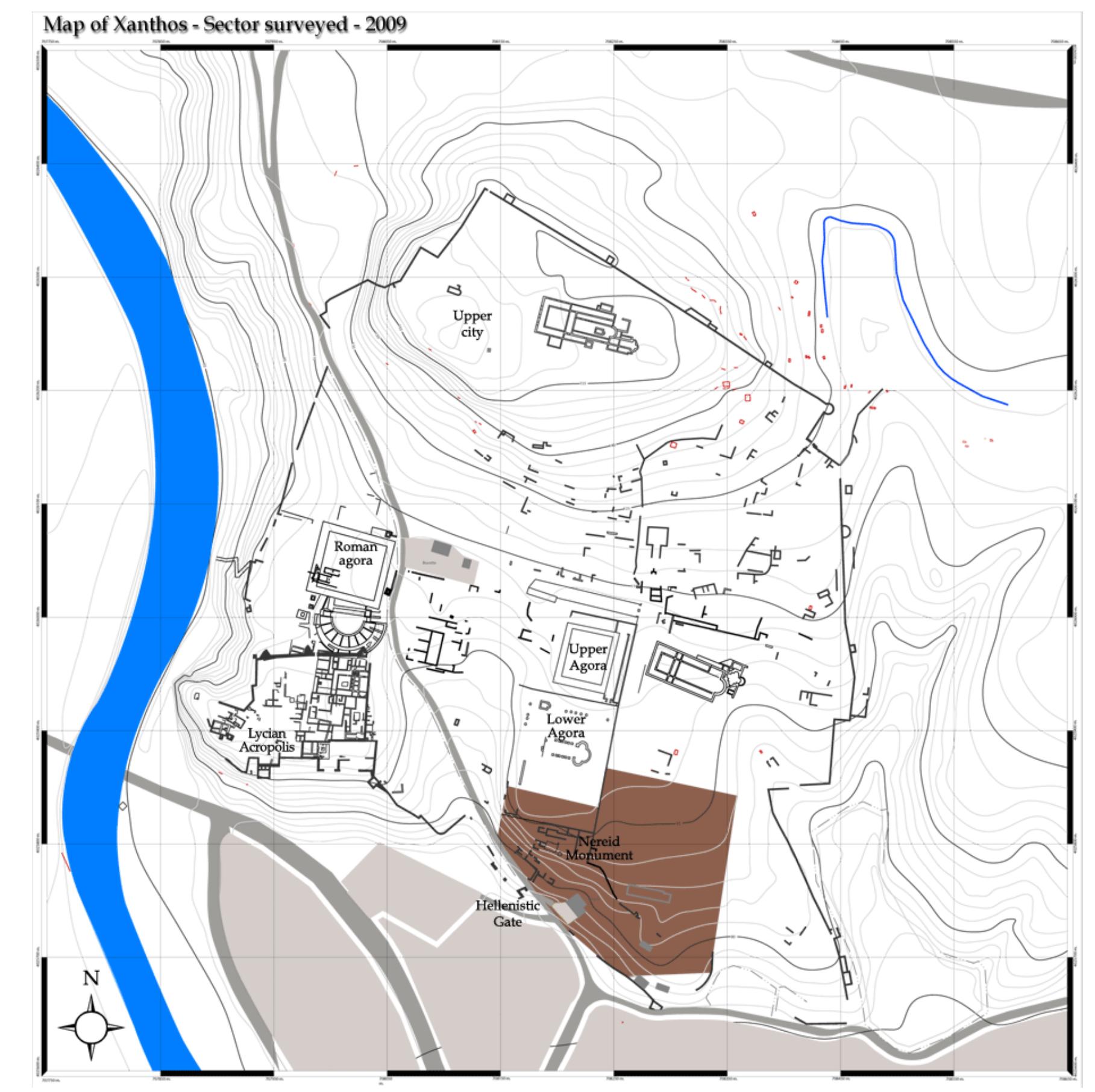 : map of the site of xanthos from the archaeological team